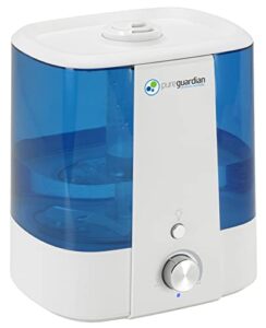 pureguardian h1175wca ultrasonic cool mist humidifier, 90 hrs. run time, 1.5 gal. tank capacity, 390 sq. ft. coverage, medium rooms, quiet, filter free, silver clean treated tank, essential oil tray