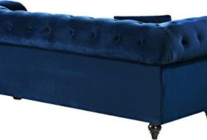 Meridian Furniture Sabrina REVERSIBLE 2 Piece Button Tufted Velvet Sectional with Scroll Arms, Nailhead Trim, and Custom Wood Legs, Navy