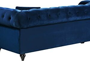 Meridian Furniture Sabrina REVERSIBLE 2 Piece Button Tufted Velvet Sectional with Scroll Arms, Nailhead Trim, and Custom Wood Legs, Navy