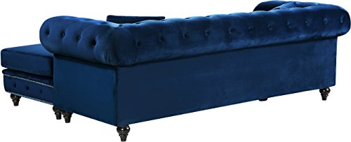 Meridian Furniture Sabrina REVERSIBLE 2 Piece Button Tufted Velvet Sectional with Scroll Arms, Nailhead Trim, and Custom Wood Legs, Navy