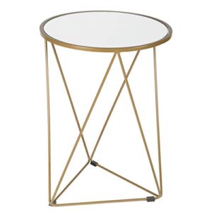 HomePop Metal Accent Table Triangle Base Round Mirror Top, Gold