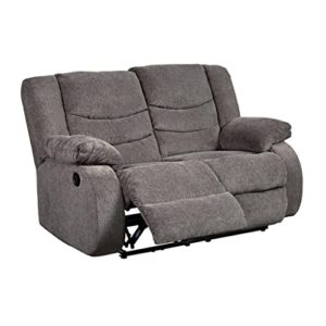 signature design by ashley tulen modern manual pull tab reclining loveseat, dark gray