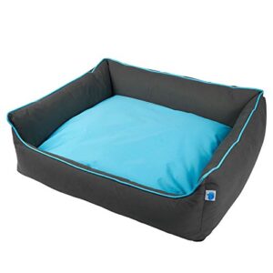 totally pooched explore bolster dog bed with everfresh probiotic technology for natural, non-toxic odor control- blue, large