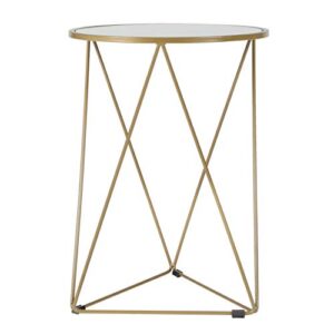 HomePop Metal Accent Table Triangle Base Round Mirror Top, Gold