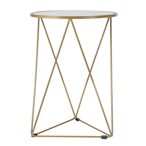 HomePop Metal Accent Table Triangle Base Round Mirror Top, Gold