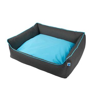 totally pooched explore bolster dog bed with everfresh probiotic technology for natural, non-toxic odor control- blue, small