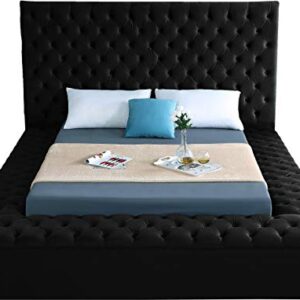 Meridian Furniture Bliss Collection Modern | Contemporary Velvet Upholstered Bed with Deep Button Tufting and Storage Compartments in Rails and Footboard, Black, Queen