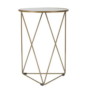 HomePop Metal Accent Table Triangle Base Round Mirror Top, Gold