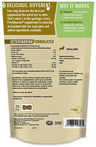 Pet Naturals of Vermont 3 Pack of Skin + Coat for Dogs, Skin and Coat Health Supplement, 30 Chews Per Pack