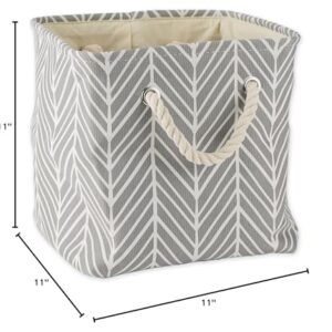 DII Polyester Container with Handles, Herringbone Storage Bin, Large Round, Small Square, Gray