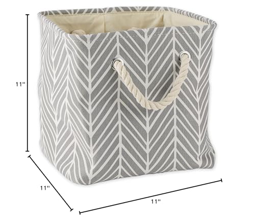 DII Polyester Container with Handles, Herringbone Storage Bin, Large Round, Small Square, Gray