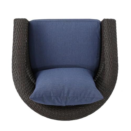 GDFStudio Outdoor Aluminum Framed Mix Brown Wicker Swivel Club Chair with Water Resistant Cushions (Set o f4, Navy Blue)