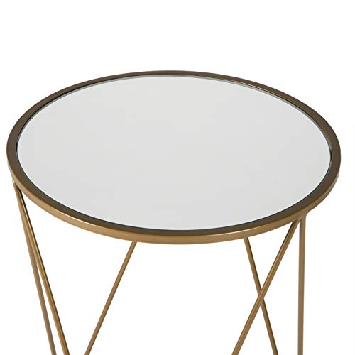 HomePop Metal Accent Table Triangle Base Round Mirror Top, Gold