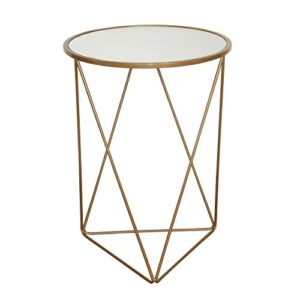 homepop metal accent table triangle base round mirror top, gold