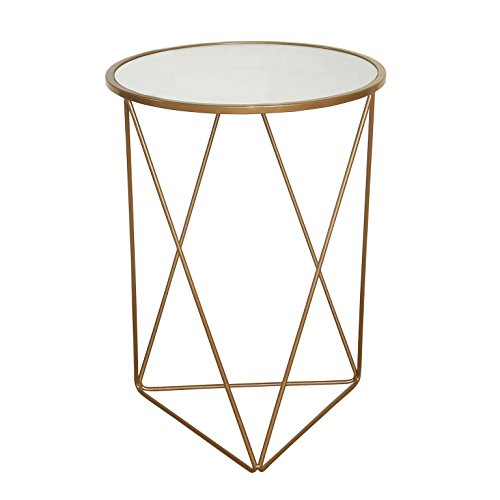 HomePop Metal Accent Table Triangle Base Round Mirror Top, Gold