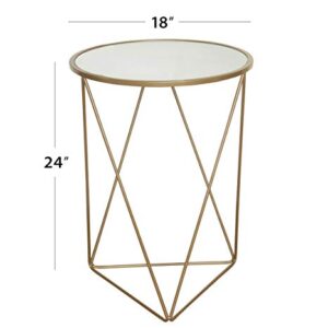 HomePop Metal Accent Table Triangle Base Round Mirror Top, Gold