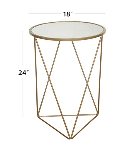 HomePop Metal Accent Table Triangle Base Round Mirror Top, Gold