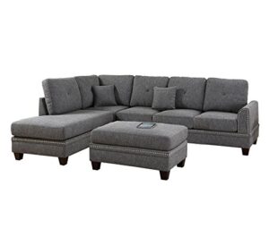 poundex pdex-f6511 2-pcs sectional sofa, grey