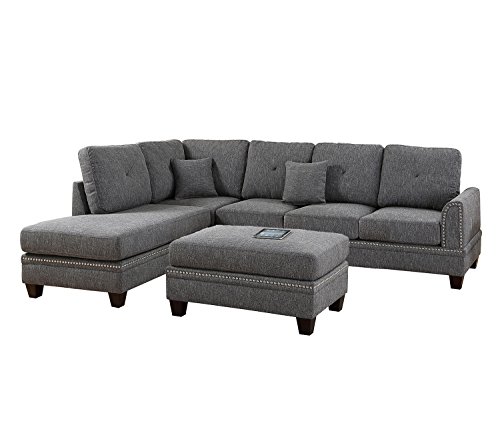 Poundex PDEX-F6511 2-Pcs Sectional Sofa, Grey