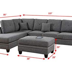 Poundex PDEX-F6511 2-Pcs Sectional Sofa, Grey