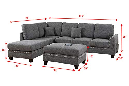 Poundex PDEX-F6511 2-Pcs Sectional Sofa, Grey