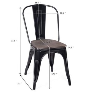 COSTWAY 18 Inch Dining Chair Set of 4, Industrial Vintage Stackable Metal Stools, Counter Bar Stools with High Backrest, Wood Seat, for Home, Kitchen and Cafe Bar Use