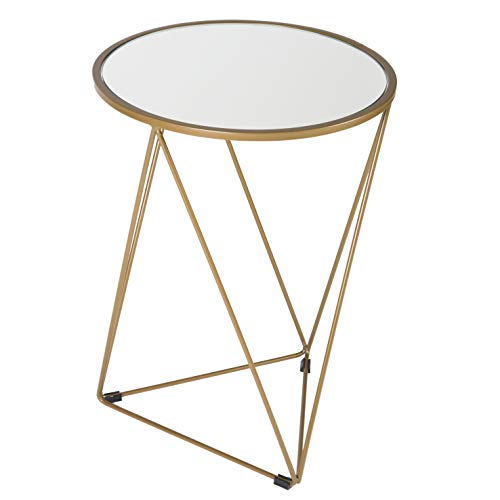 HomePop Metal Accent Table Triangle Base Round Mirror Top, Gold