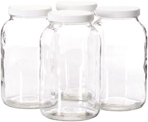 kitchentoolz 4 pack- 1 gallon mason jar - glass jar wide mouth with airtight foam lined plastic lid - safe mason jar for fermenting kombucha kefir - storing and canning- us made