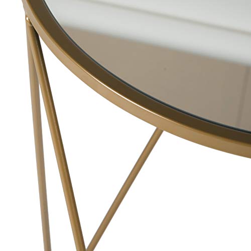 HomePop Metal Accent Table Triangle Base Round Mirror Top, Gold