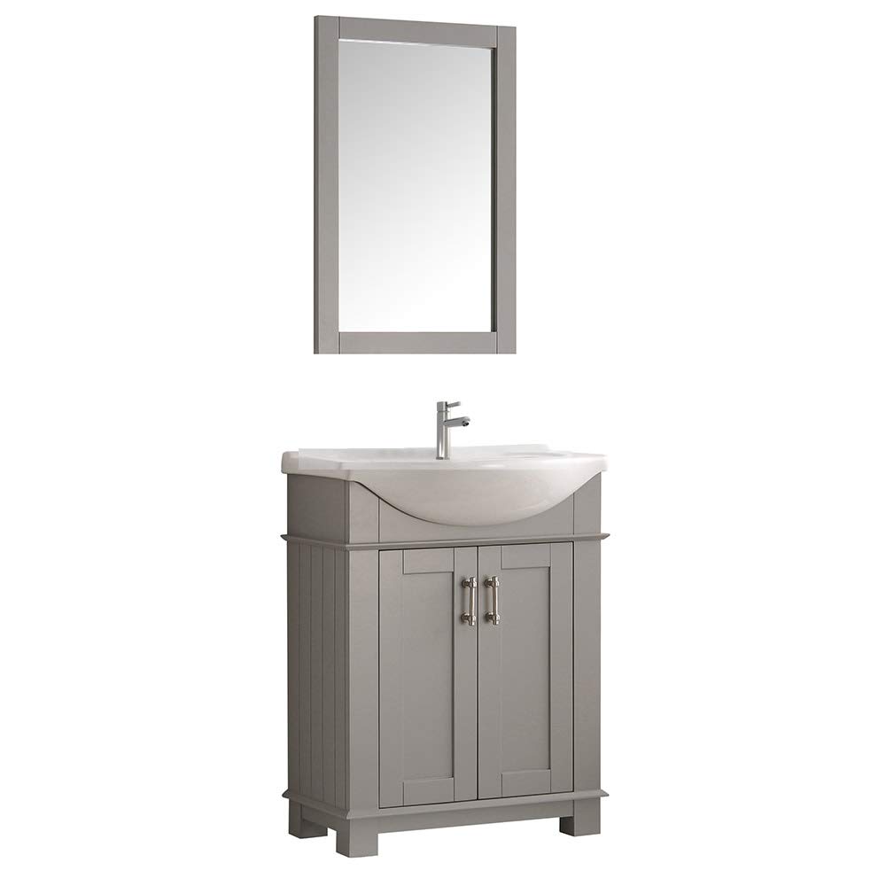 Fresca Hartford 30" Gray Traditional Bathroom Vanity with Quartz Countertop & White Ceramic Belly Bowl Sink - with Solid Wood Base Cabinet, Soft Closing Doors - Faucet Not Included