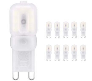 g9 led light bulbs 10 pack g9 base 3 watts cool white 110v dimmable frosted lens light lamps for indoor chandelier ceiling,equivalent to 25w halogen