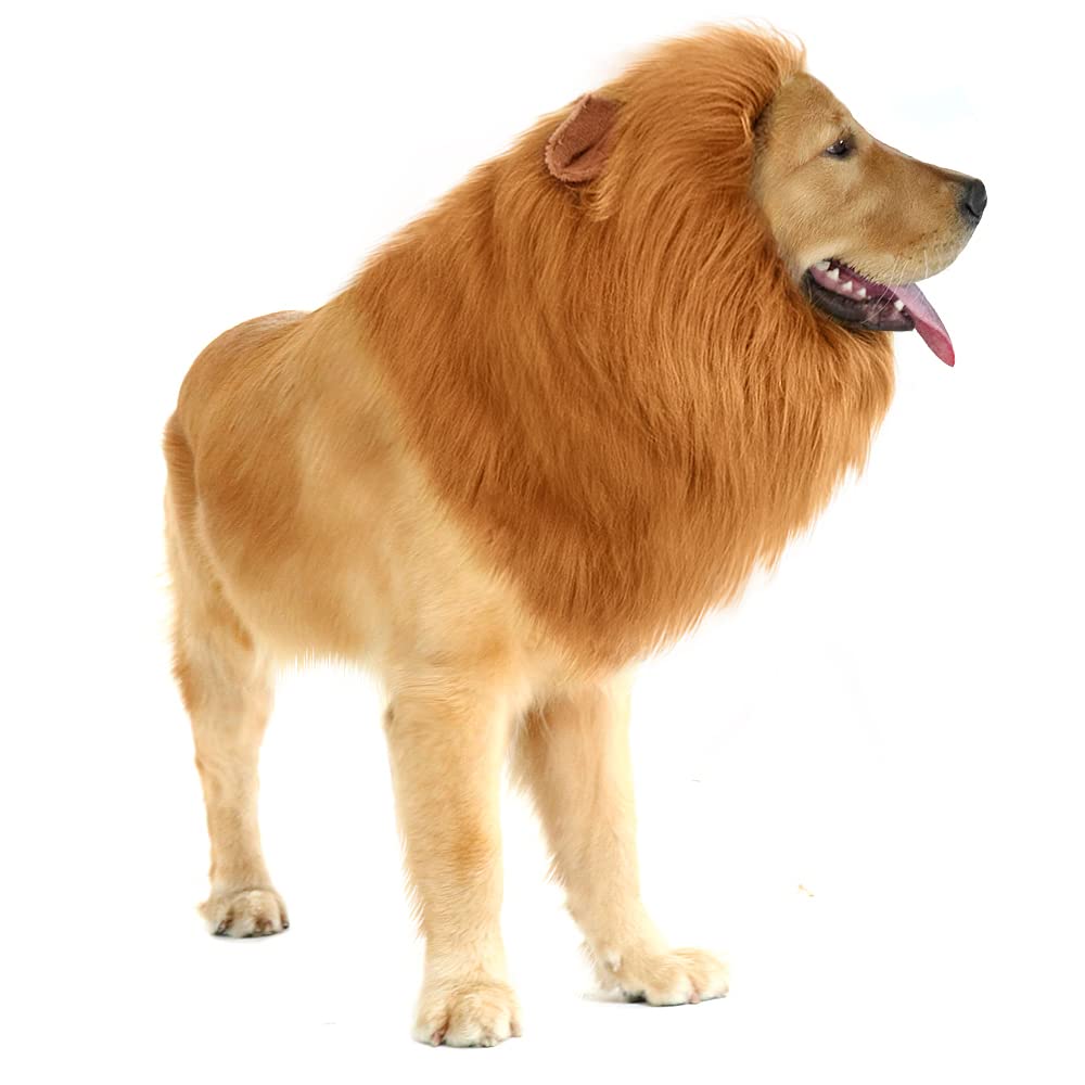 CPPSLEE Lion Mane for Dog Costumes, Dog Lion Mane, Realistic Lion Wig for Medium to Large Sized Dogs, Large Dog Halloween Costumes, Lion Mane for Dog, Halloween Costumes for Dogs (Brown)