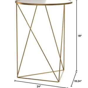 HomePop Metal Accent Table Triangle Base Round Mirror Top, Gold