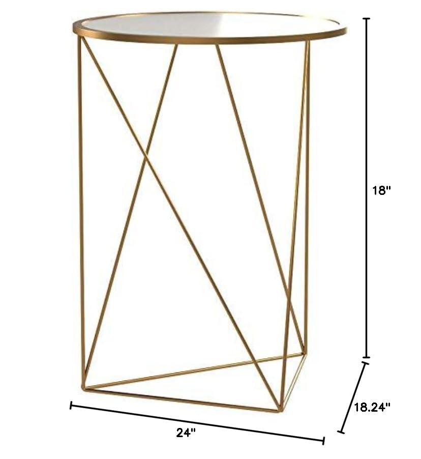 HomePop Metal Accent Table Triangle Base Round Mirror Top, Gold