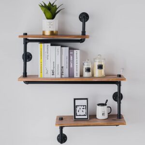 FOF FRIEND OF FAMILY Industrial Heavy Duty DIY Pipe Shelf Shelves Steampunk Rustic Urban Bookshelf Real Wood Bookshelves and bookcases