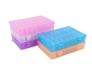 mollensiuer 2 pack 24 grids plastic jewelry bead storage case box organizer container with adjustable dividers for pills,herbs,tiny bead,jewelry findings and other small items 7.6" x 5.1" (orange)