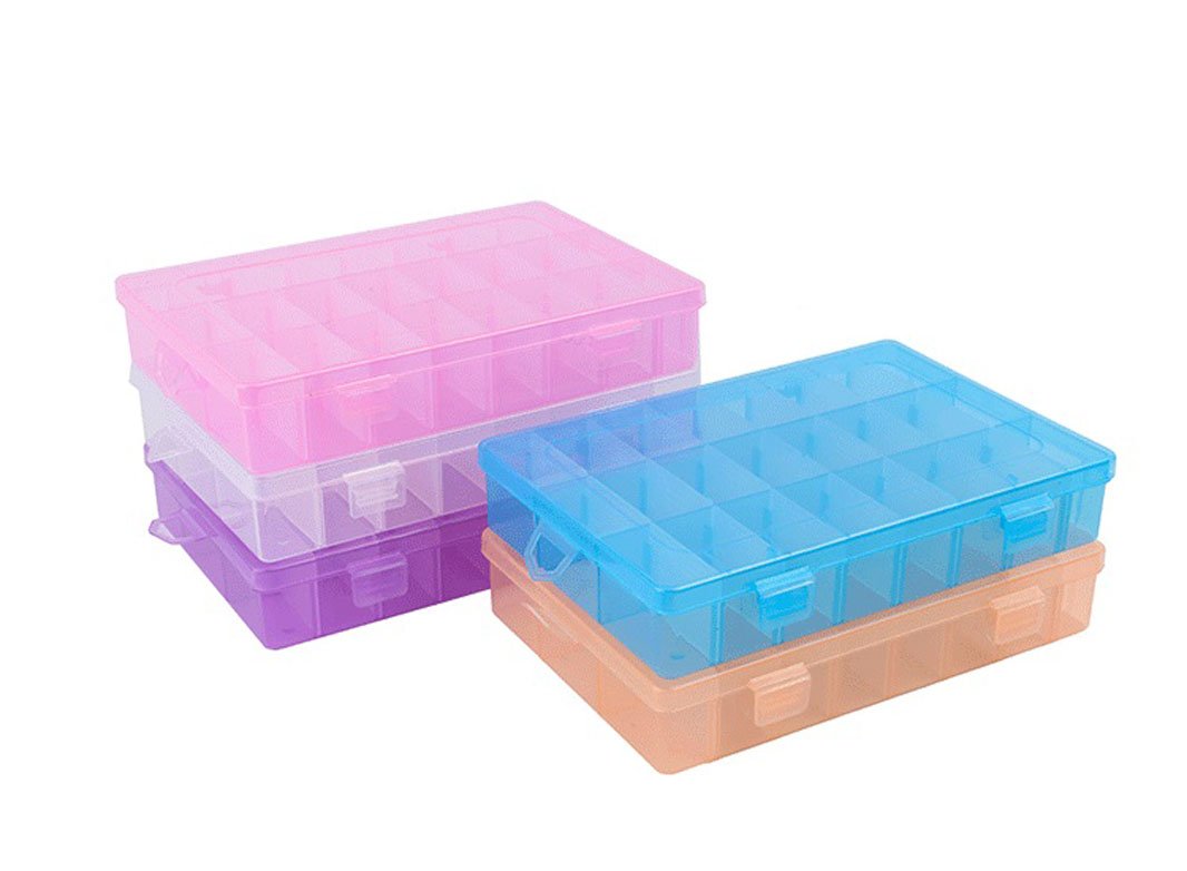 mollensiuer 2 Pack 24 Grids Plastic Jewelry Bead Storage Case Box Organizer Container with Adjustable Dividers for Pills,Herbs,Tiny Bead,Jewelry Findings and Other Small Items 7.6" x 5.1" (Orange)