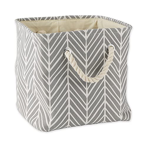 DII Polyester Container with Handles, Herringbone Storage Bin, Large Round, Small Square, Gray