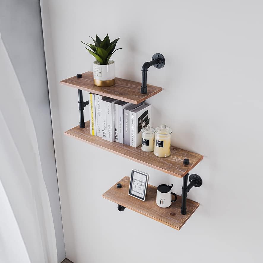 FOF FRIEND OF FAMILY Industrial Heavy Duty DIY Pipe Shelf Shelves Steampunk Rustic Urban Bookshelf Real Wood Bookshelves and bookcases