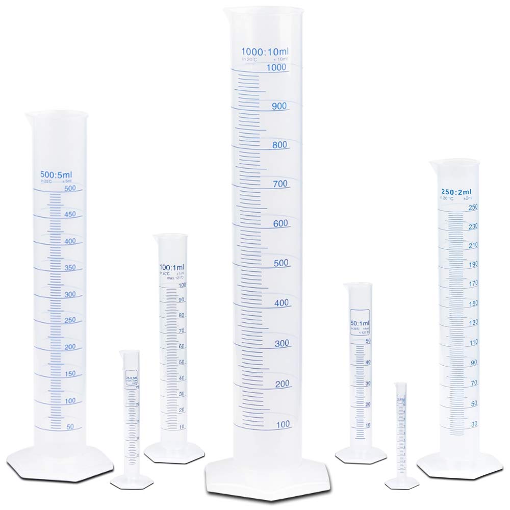 1000ml Plastic Graduated Cylinder, Printed and Molded Graduations, Single Metric Scale, Polypropylene, Karter Scientific 237O2 (Single)