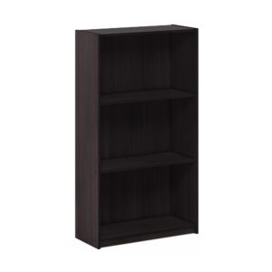 furinno basic 3-tier bookcase storage shelves, dark walnut