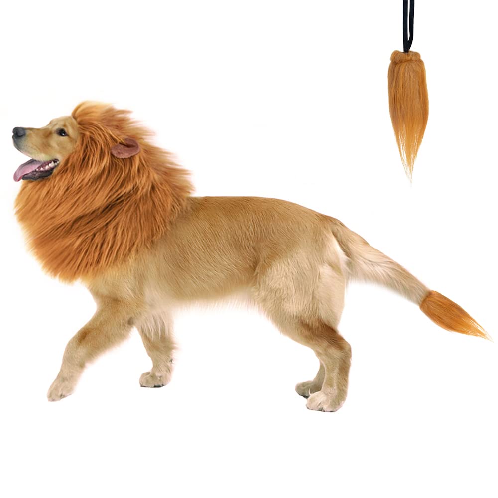 CPPSLEE Lion Mane for Dog Costumes, Dog Lion Mane, Realistic Lion Wig for Medium to Large Sized Dogs, Large Dog Halloween Costumes, Lion Mane for Dog, Halloween Costumes for Dogs (Brown)