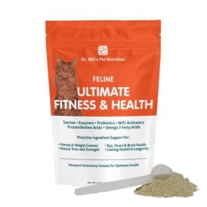 dr. bill’s feline ultimate fitness & health | cat multivitamin supplement powder for all ages | for wellness, joint health, weight control | vitamins b1, b6, b12, d3, omega 3s, collagen, biotin & more