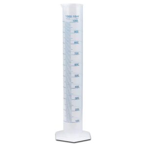 1000ml plastic graduated cylinder, printed and molded graduations, single metric scale, polypropylene, karter scientific 237o2 (single)