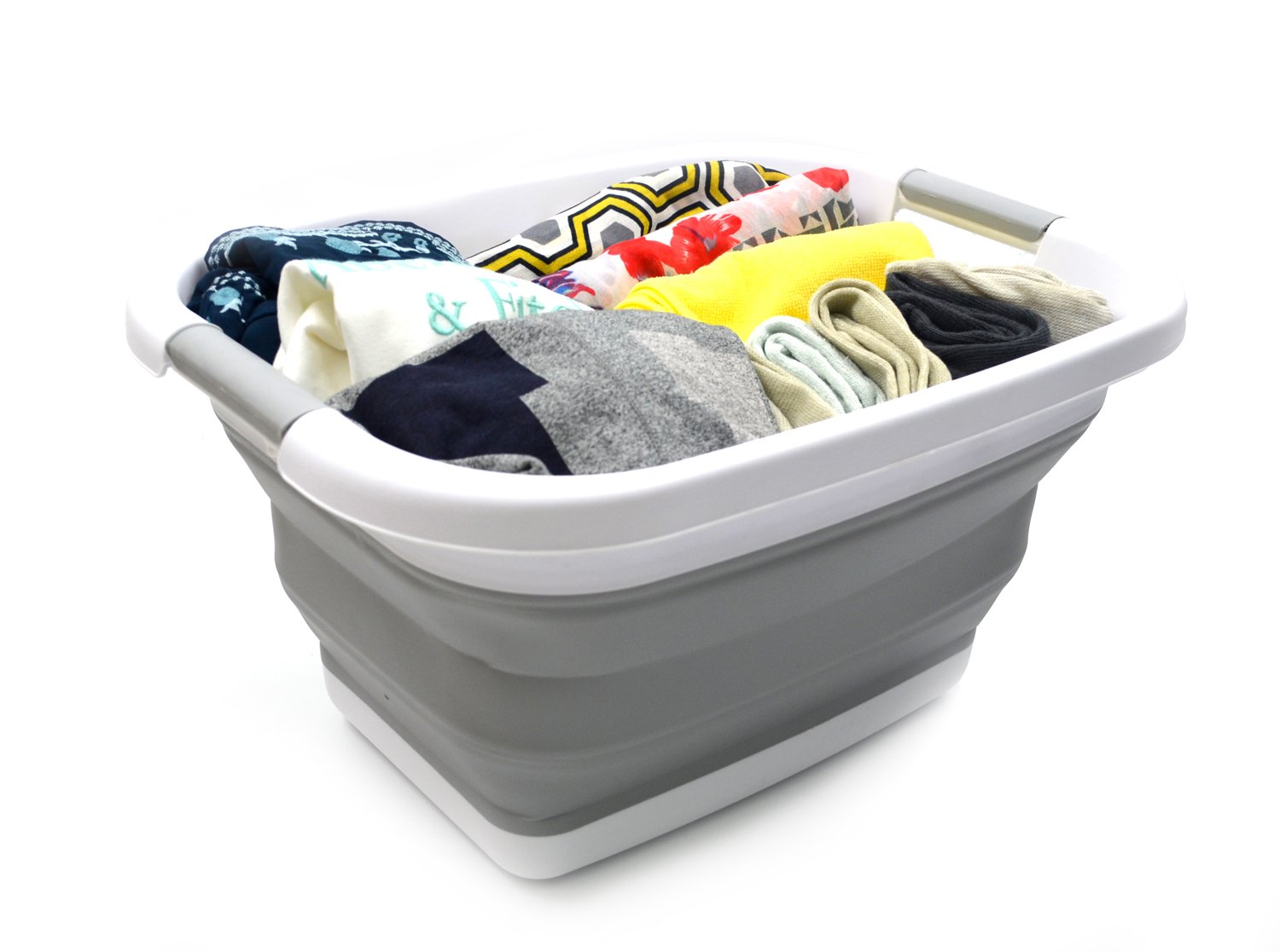 SAMMART 25L (6.6 gallon) Collapsible Laundry Basket/Tub - Foldable Storage Container/Organizer, Water capacity: 20L (5.28 gallon) (Grey)