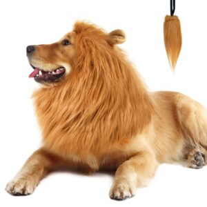 cppslee lion mane for dog costumes, dog lion mane, realistic lion wig for medium to large sized dogs, large dog halloween costumes, lion mane for dog, halloween costumes for dogs (brown)