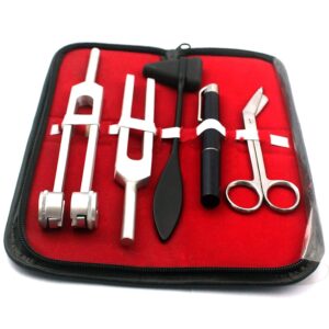 precise canada: color black - set of 5 pcs reflex percussion taylor hammer + penlight + tuning fork c 128 c 512 + bandage scissors 5.5"