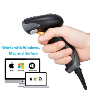 Bluehresy 2D Barcode Scanner USB Wired 1D 2D Datamatrix PDF417 QR Code Handheld Reader for Screen and Printed Bar Code Scan, Works with Windows Mac and Linux PC POS