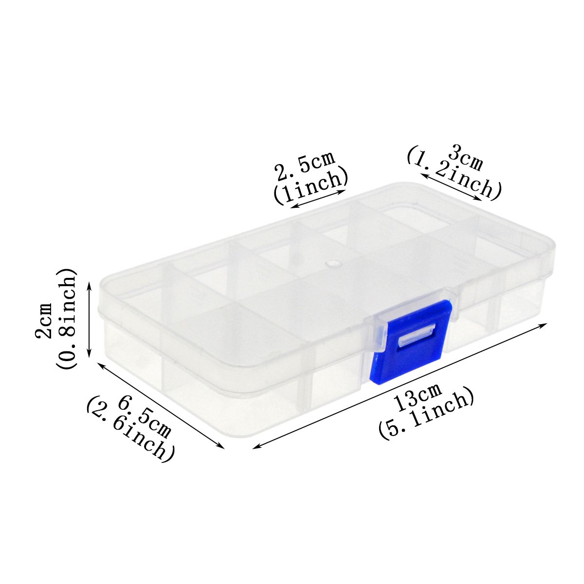 Plastic Compartment Box with Adjustable Dividers, 10 Grid Clear Component Storage Box, 5 x 2.5 Inch Craft Tackle Organizer Storage Containers Box for Crafts Jewelry - 10 Packs