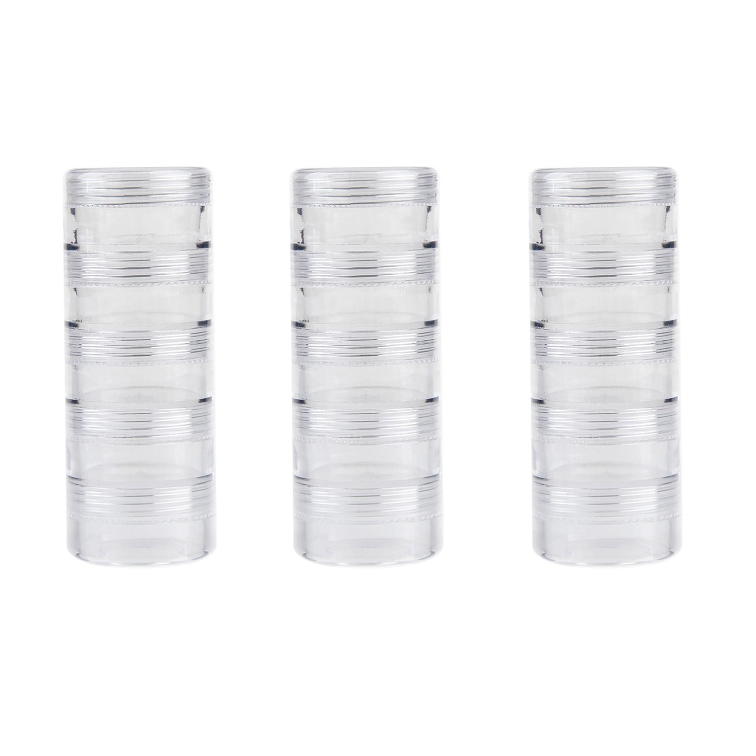 TDOTM 5 Layer cylinder Stackable Transparent Round PS Plastic Storage Container Box Super Clear Accessories Organizer Box for Beads Crafts Other Small Items (3 Column Combination Sale)…